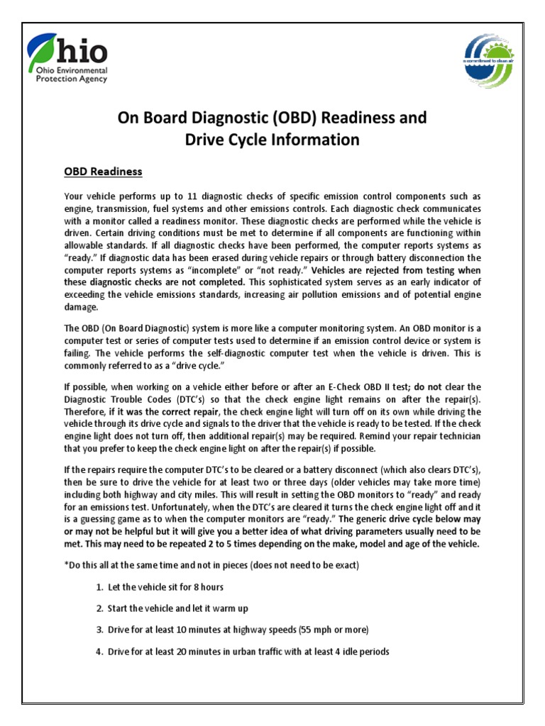 Ob D Readiness Drive Cycles | PDF | Throttle | Transport