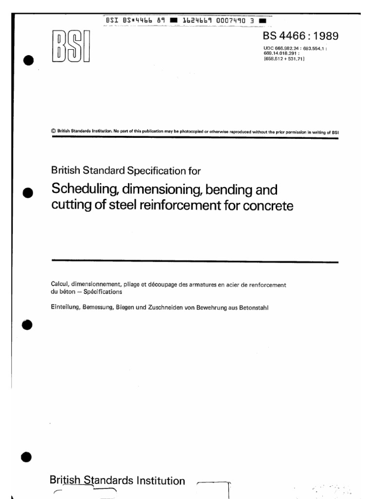 BS 4466-1989 Specification For Scheduling, Dimensioning, Bending ...