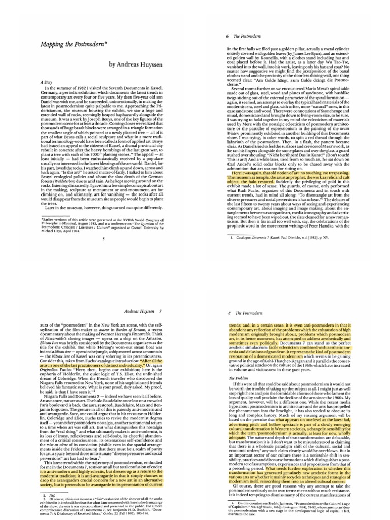 Huyssen-Mapping The Postmodern | PDF | Modernism | Postmodernism
