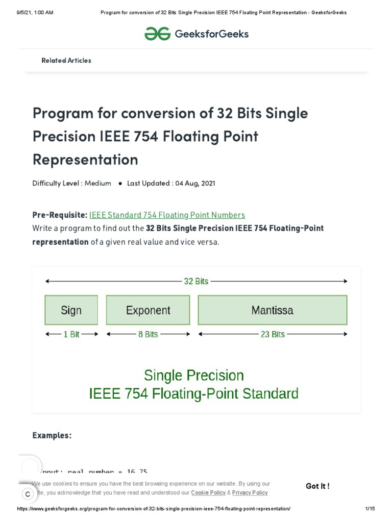 Program For Conversion of 32 Bits Single Precision IEEE 754 Floating Point Representation ...