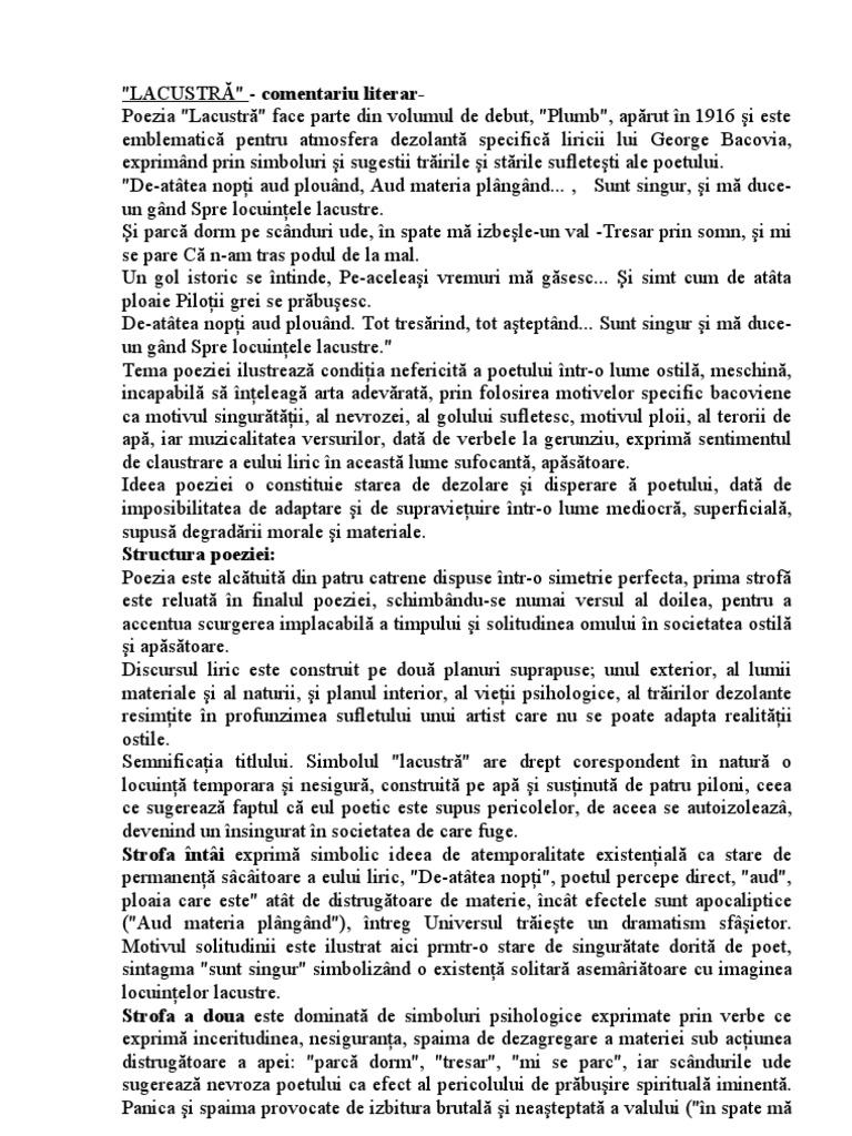 George Bacovia Lacustra | PDF