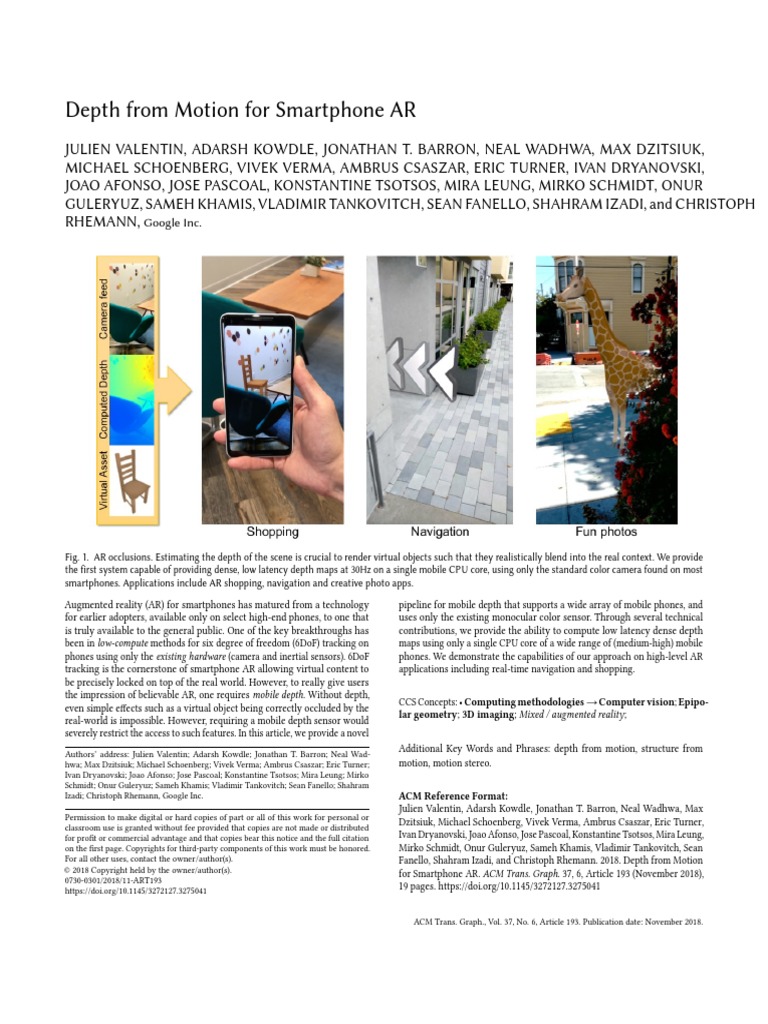 Depth From Motion For Smartphone AR | PDF | Augmented Reality ...