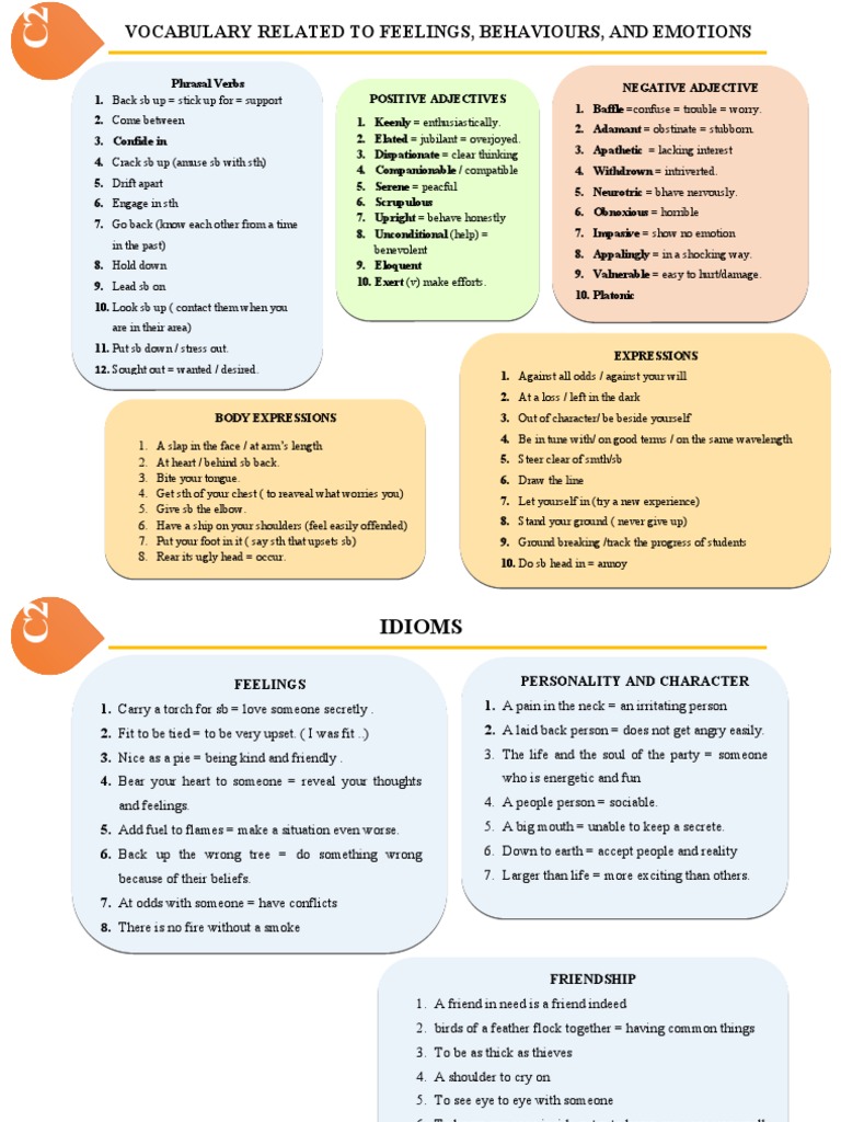Vocabulary Related To Feelings, Behaviours, and Emotions | PDF