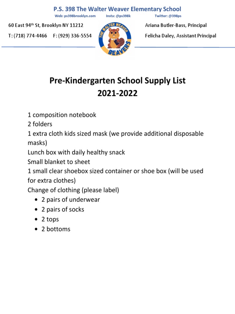 Pre-Kindergarten School Supply List 2021-2022 | PDF | Tools ...