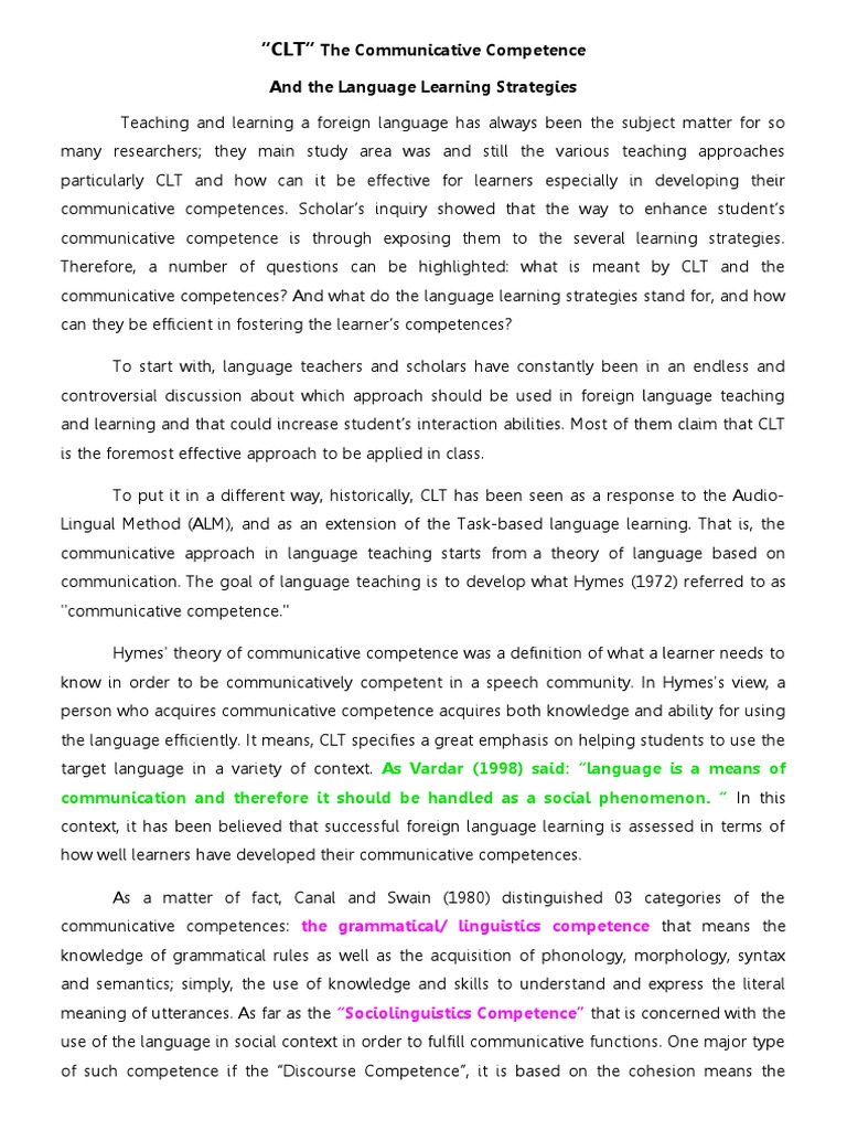 CLT The Communicative Competence and The Language Learning Strategies ...