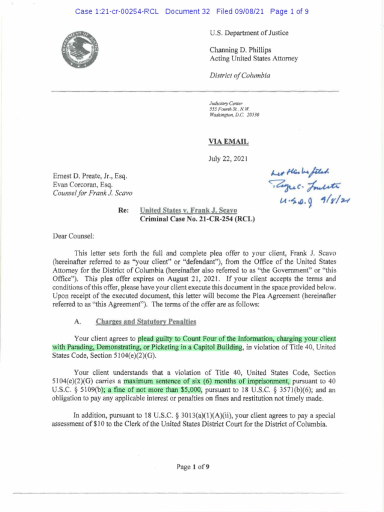 USA V SCAVO Plea Agreement | PDF | Plea | Burden Of Proof (Law)