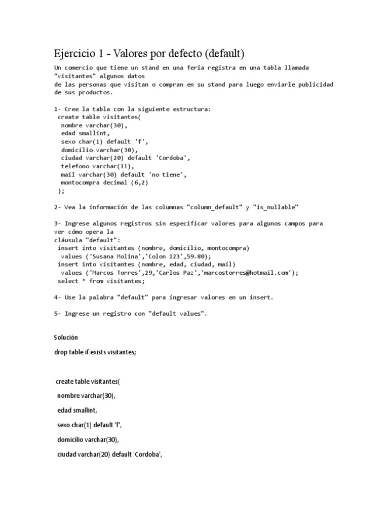 Valores por defecto y estructura de tablas | PDF | Datos | Diseño de ...