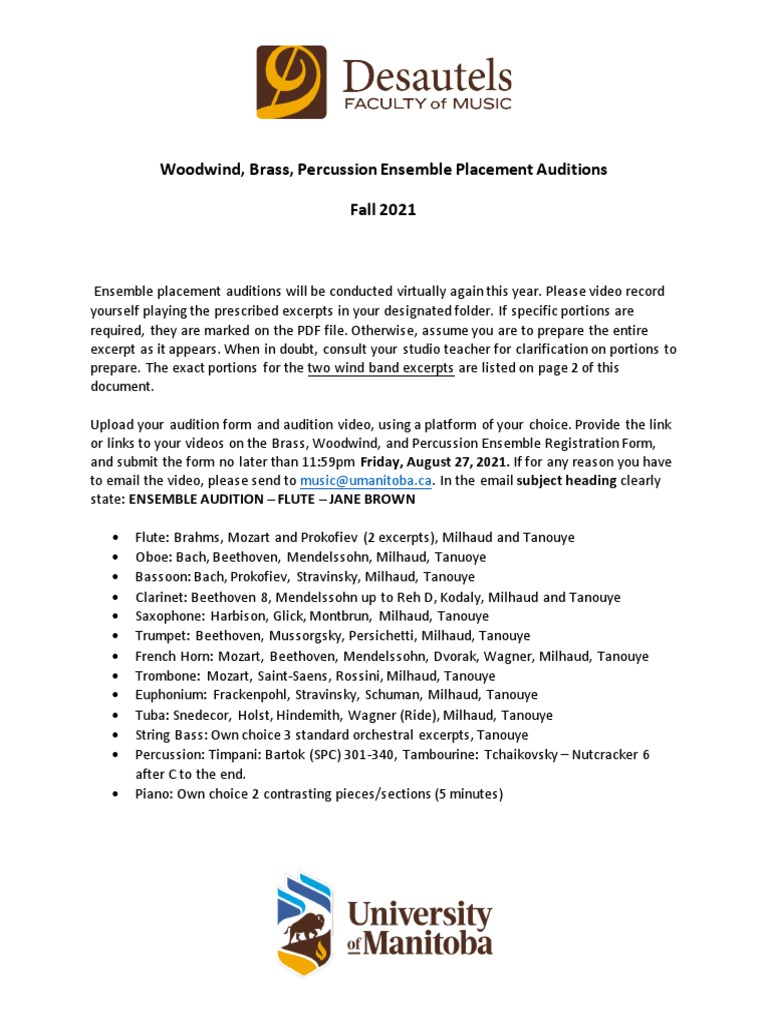 Brass Woodwind Percussion Ensemble Audition Instructions - 0 | PDF ...