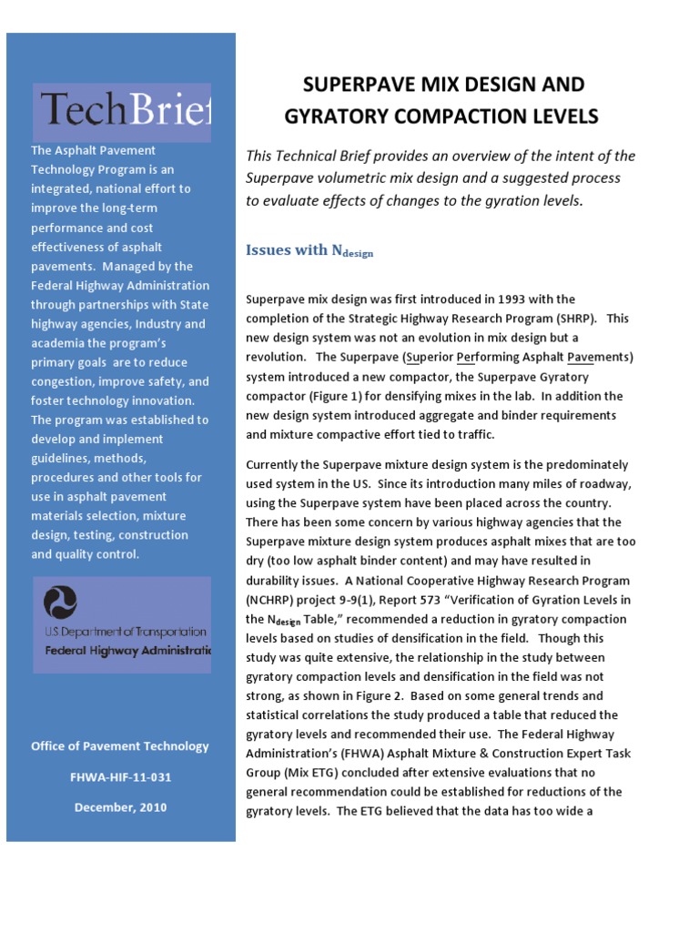 Superpave Mix Design and Gyratory Compaction Levels | PDF | Road ...
