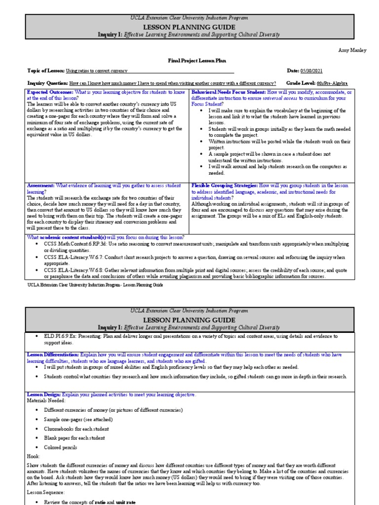 Final Project Lesson Plan | PDF | Lesson Plan | Exchange Rate