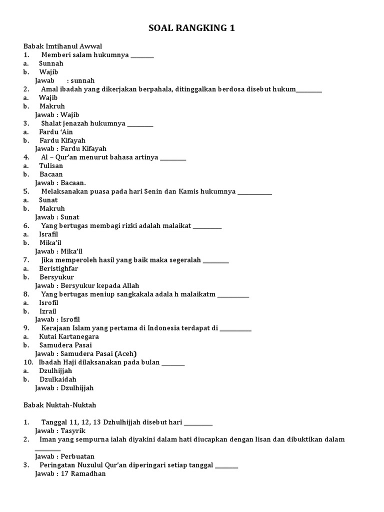 Kuis Ranking 1 Tingkat SD | PDF
