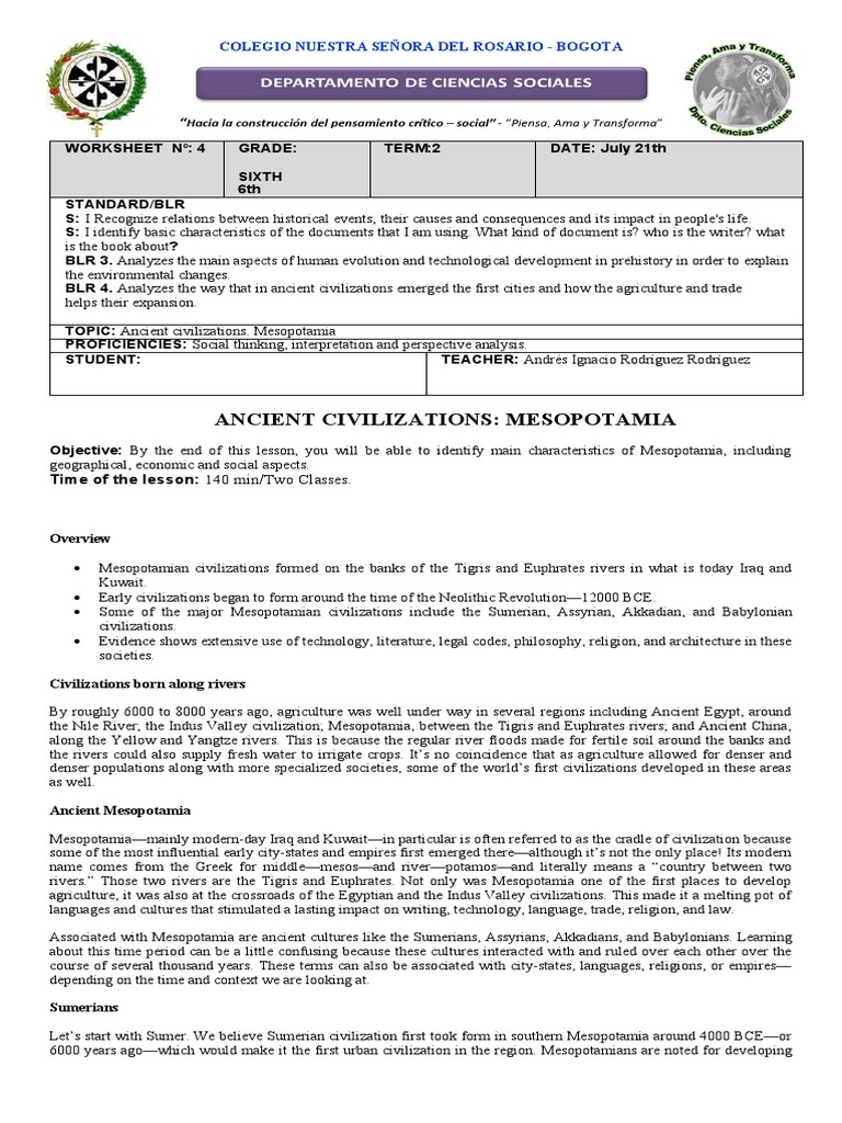 Mesopotamia: Cradle of Civilization Worksheet | PDF | Babylonia ...