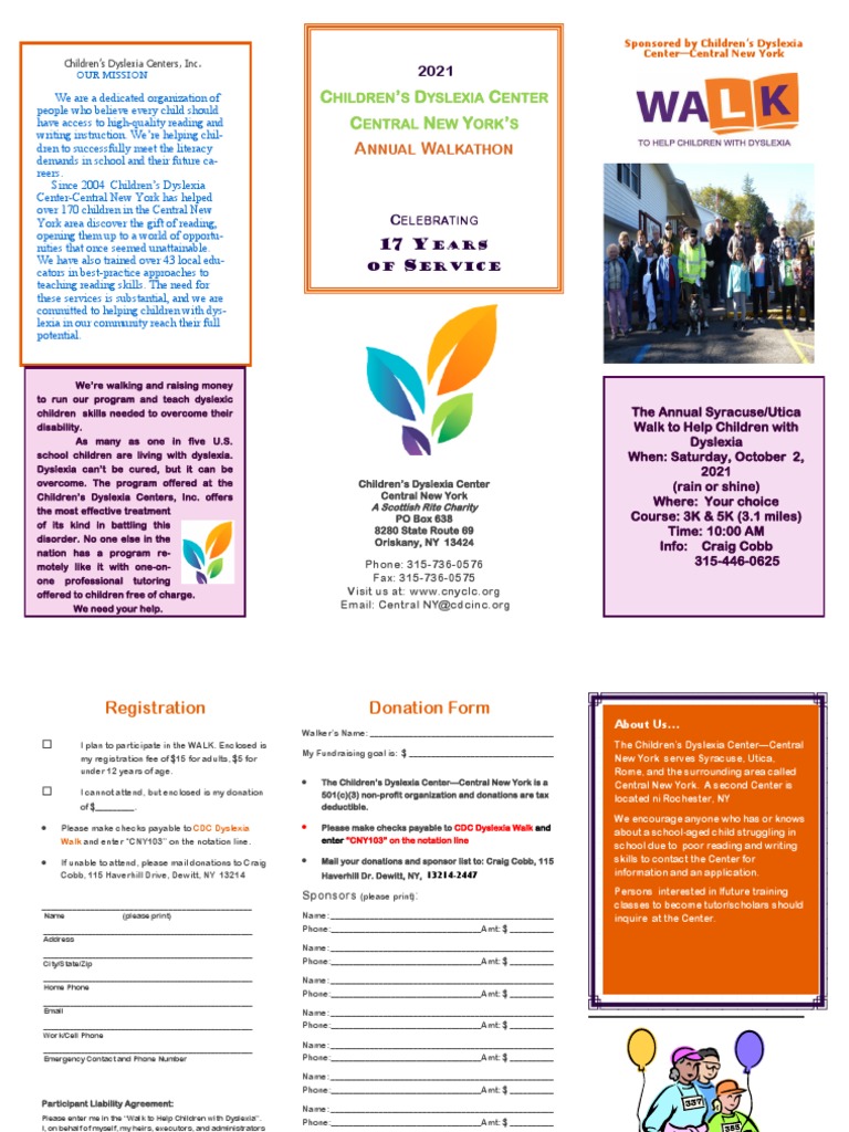 Walkathon Brochure - 2021 Trifold 2 | PDF | Dyslexia