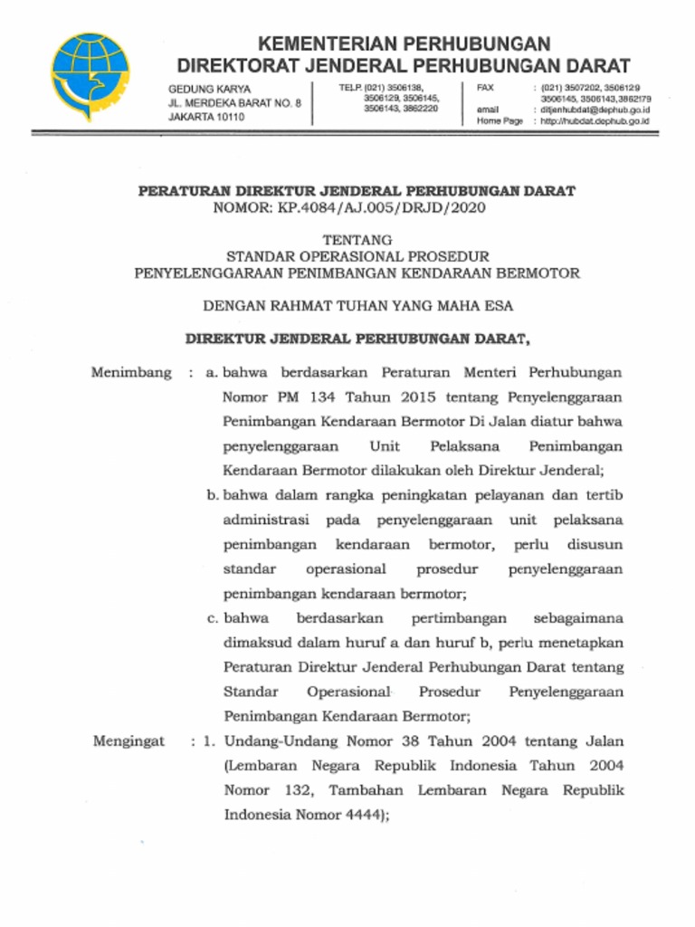 Perdirjen KP.4084.AJ.005.DRJD.2020 (SOP Penimbangan) | PDF