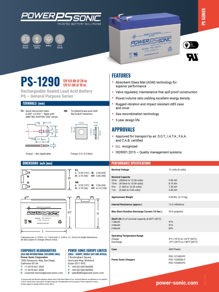 PS-1290 Technical Specifications - US | PDF | Battery Charger ...