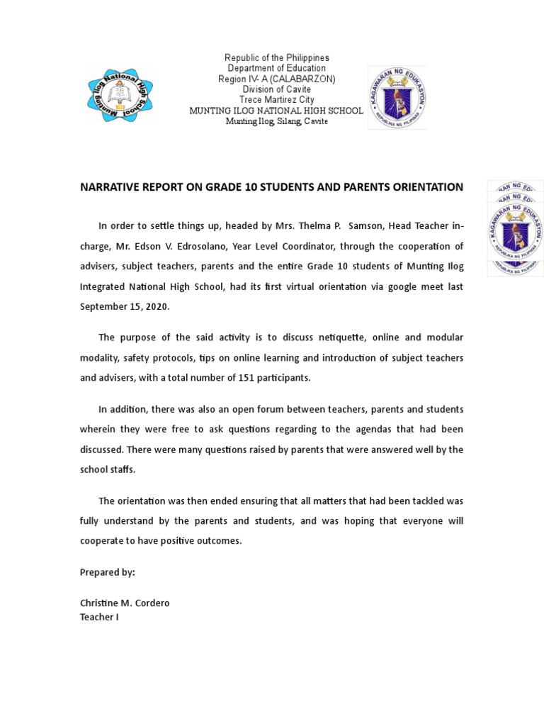 Narrative Report On Students and Parents Orientation | PDF Narrative Report On Students and Parents Orientation | PDF