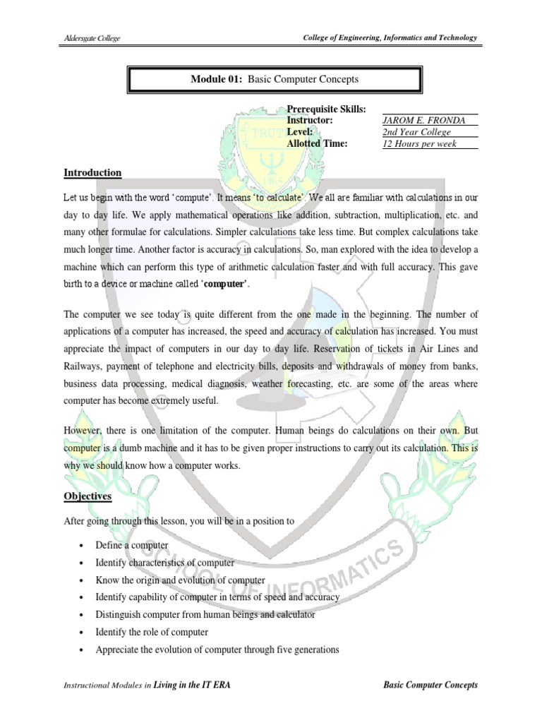 Module 1 - Basic Computer Concepts | PDF | Integrated Circuit | Calculator