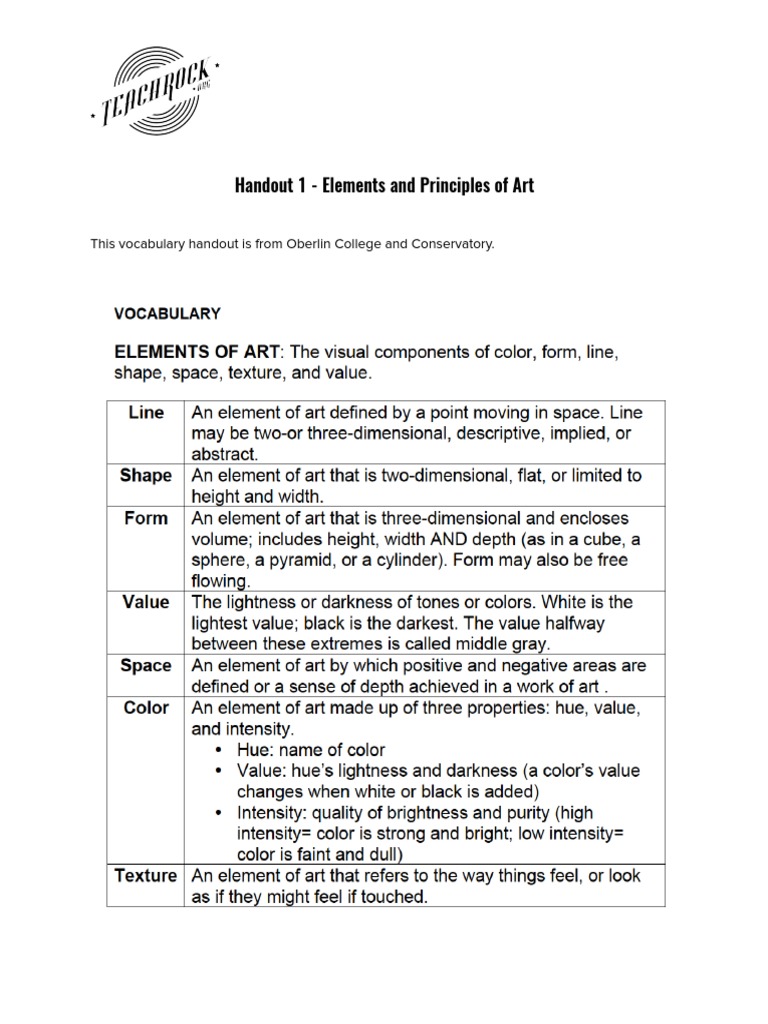 Handout 1 Elements and Principles of Art 1 2 | PDF