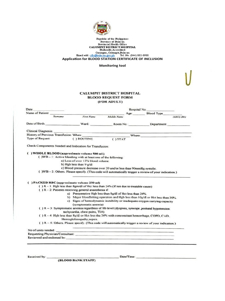 Prescribed Blood Request Form - Adult & Pedia | PDF