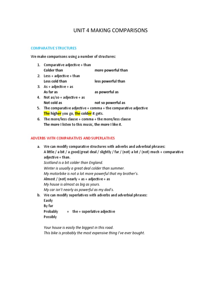 Unit 4 Making Comparisons | PDF