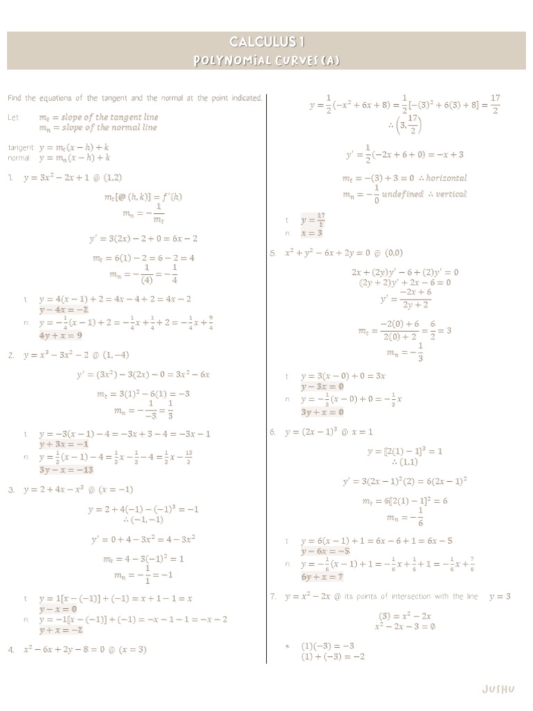 Calculus 1 - 2. Polynomial Curves (A) | PDF | Tangent | Mathematical ...