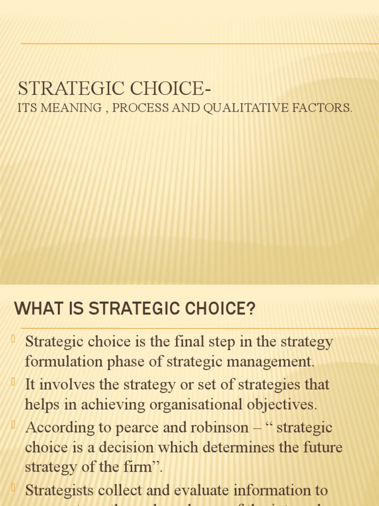 Strategic Choice: Meaning and Process | PDF