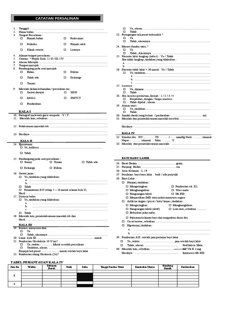Lembar Partograf Belakang | PDF