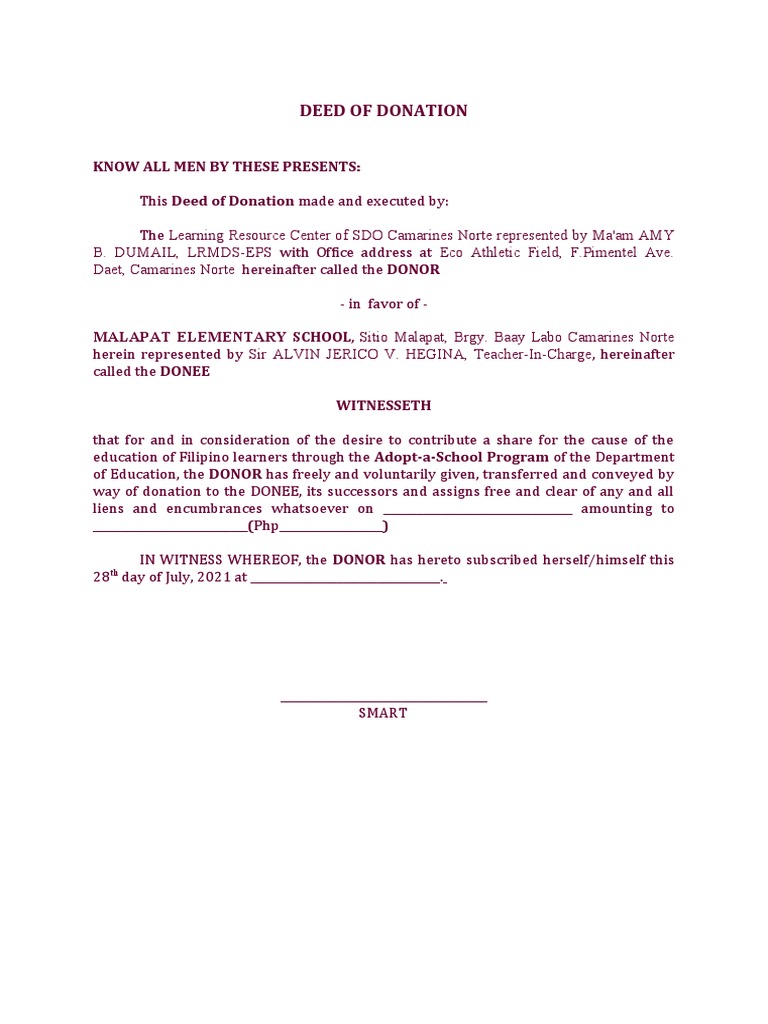 Deed of Donation to Malapat School | PDF | Career & Growth