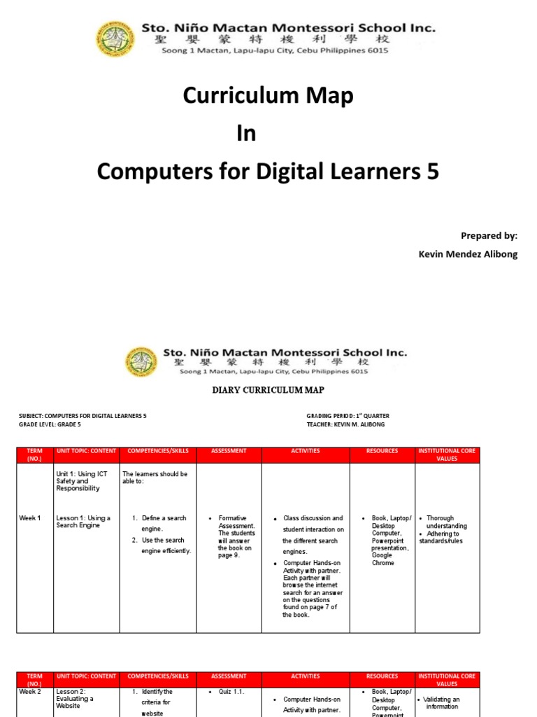 Curriculum Map for Computers for Digital Learners 5 | PDF | Educational ...