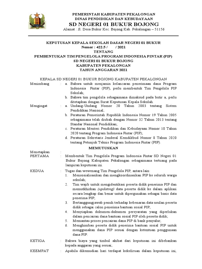 SK Tim Pengelola PIP | PDF