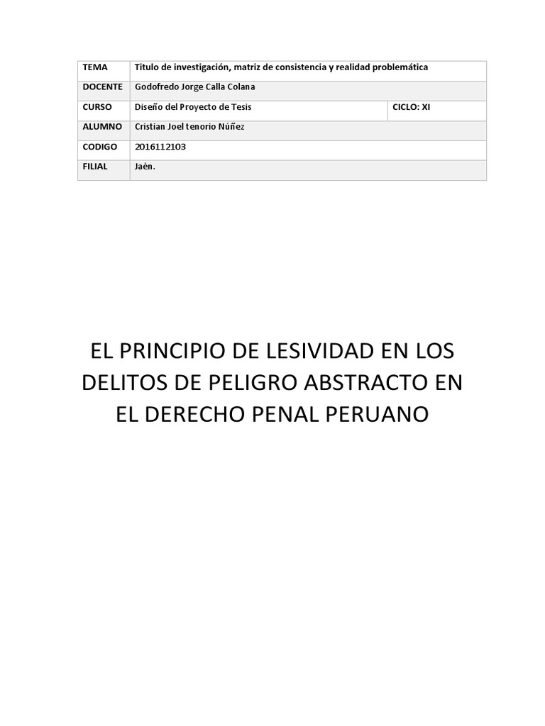 El Principio de Lesividad en Los Delitos de Peligro Abstracto en El Derecho Penal Peruano | PDF ...