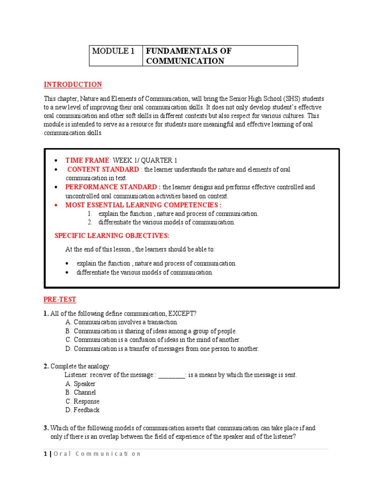 Module 1 Fundamentals Of Communication Pdf Communication Human Nature