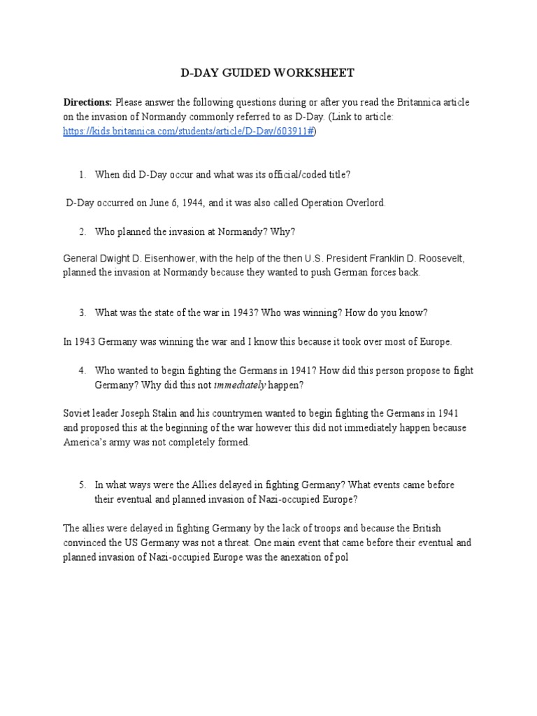 D-Day Guided Worksheet | PDF | Politics | Travel