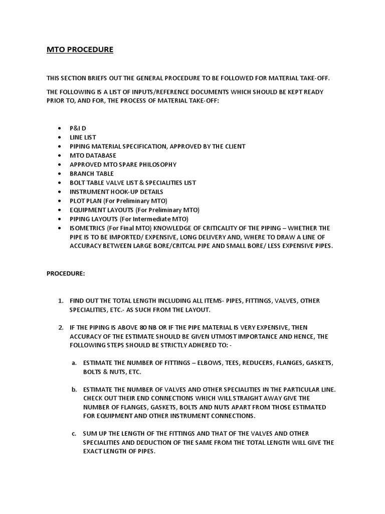 Mto Procedure | Download Free PDF | Pipe (Fluid Conveyance)