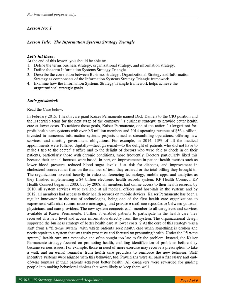 Lesson 1 - The Information Systems Strategy Triangle | PDF | Strategic ...