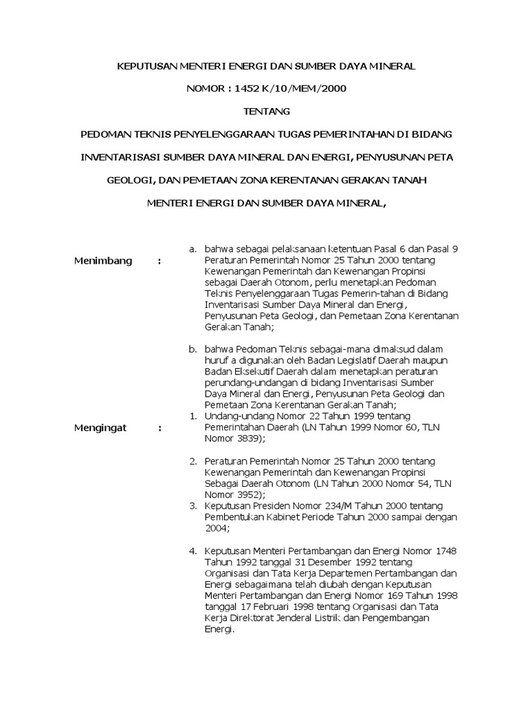 Kepmen Esdm No 1452 K-10-Mem-2000 | PDF