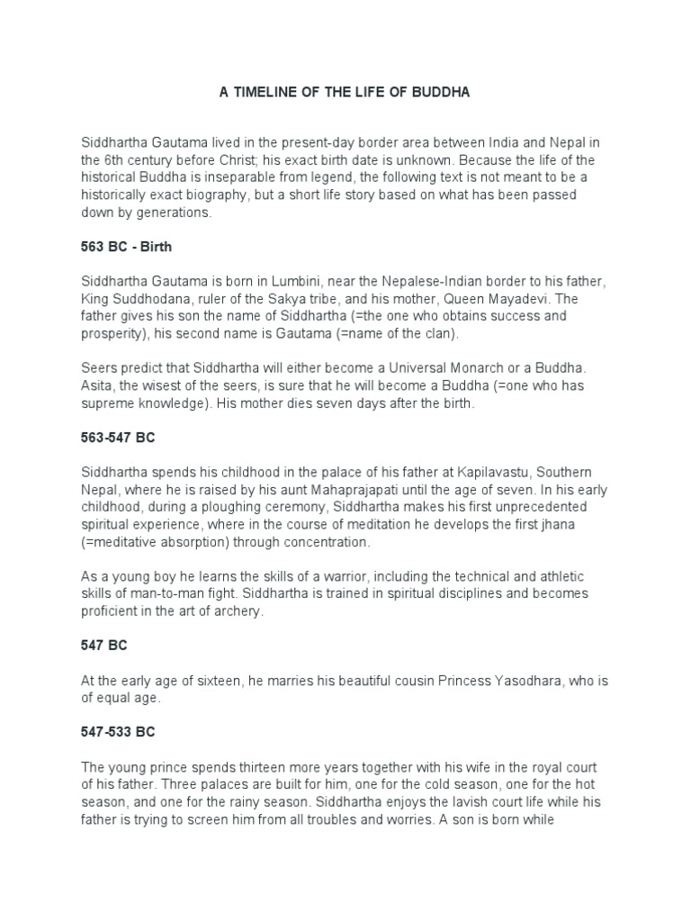 A Timeline of The Life of Buddha | PDF | Gautama Buddha | Enlightenment ...