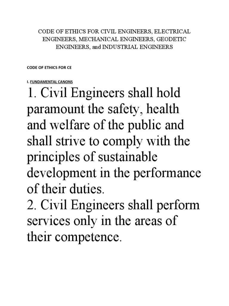 Civil Engineering Code of Ethics | PDF | Engineer | Employment