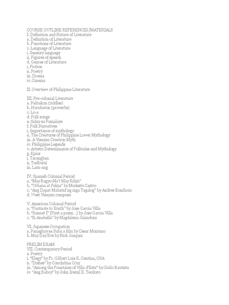 Course Outline Phil Lit | PDF | Poetry | Philippines