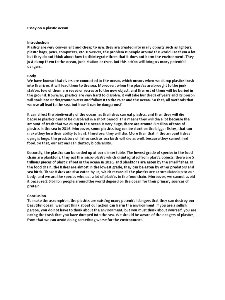 Essay On Plastic Ocean | PDF | Sea | Systems Ecology