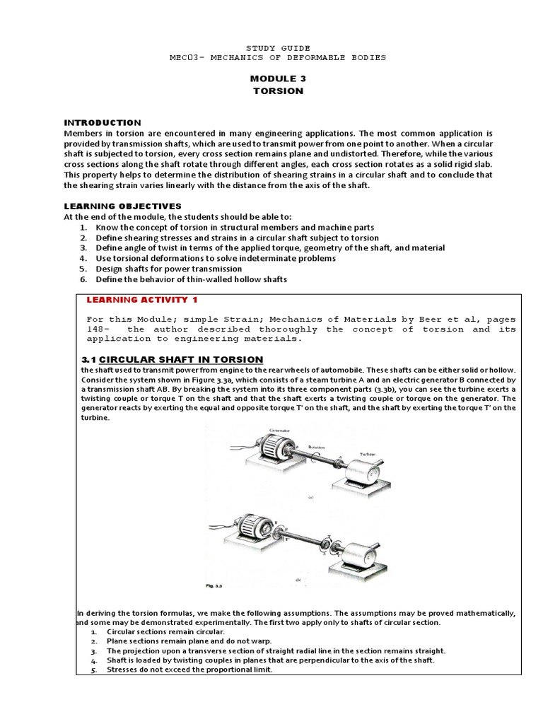 Module 3 Torsion Pdf Torque Stress Mechanics