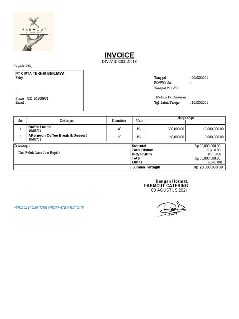 Invoice Catering - 2 | PDF