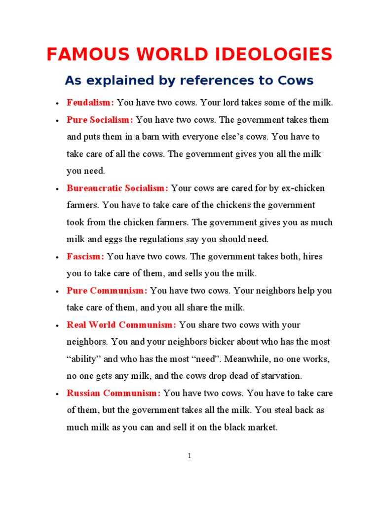 World Ideologies Explained with Cows | PDF | Cattle | Social Ideologies