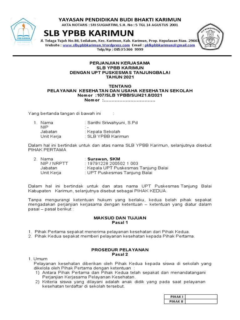 MOU SLB Dengan Puskesmas | PDF