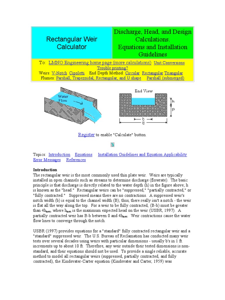 Rectangular Weir Calculator | PDF | Chemical Engineering | Fluid Mechanics