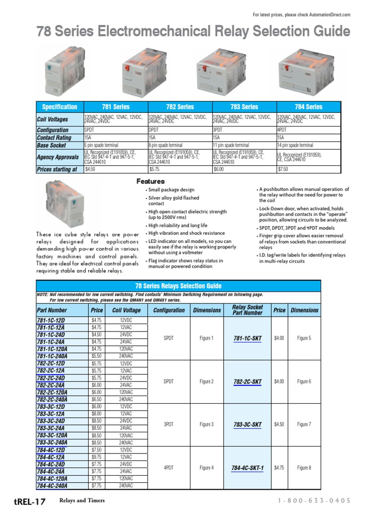 78 Series Electromechanical Relay Selection Guide: Specification 781 ...