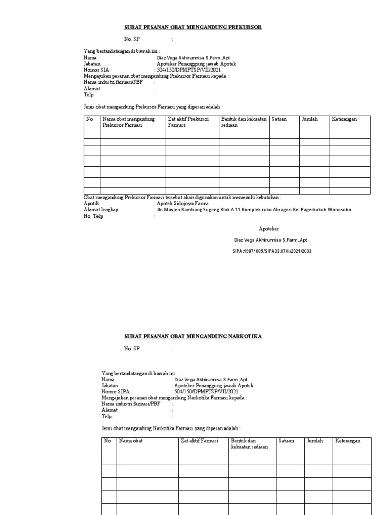 Surat Pesanan Obat Mengandung Prekursor | PDF