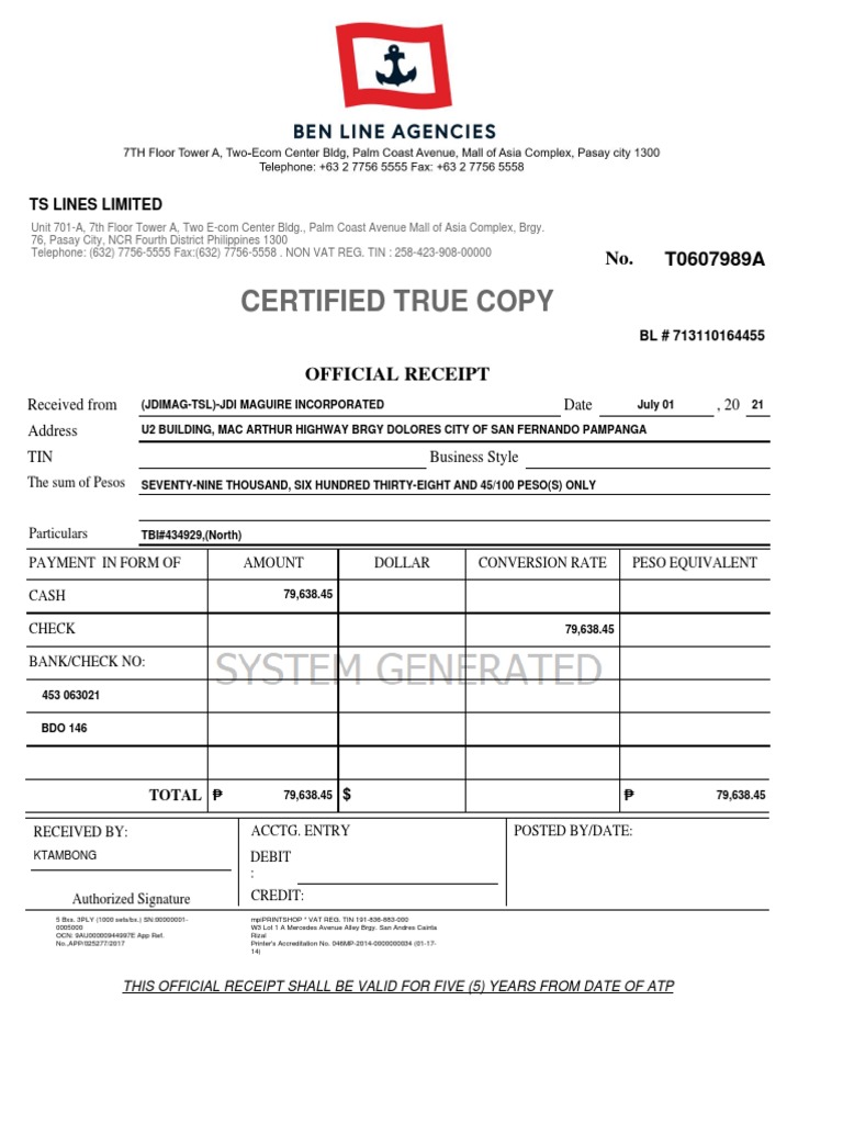 Certified True Copy: Ts Lines Limited | PDF | Financial Services ...