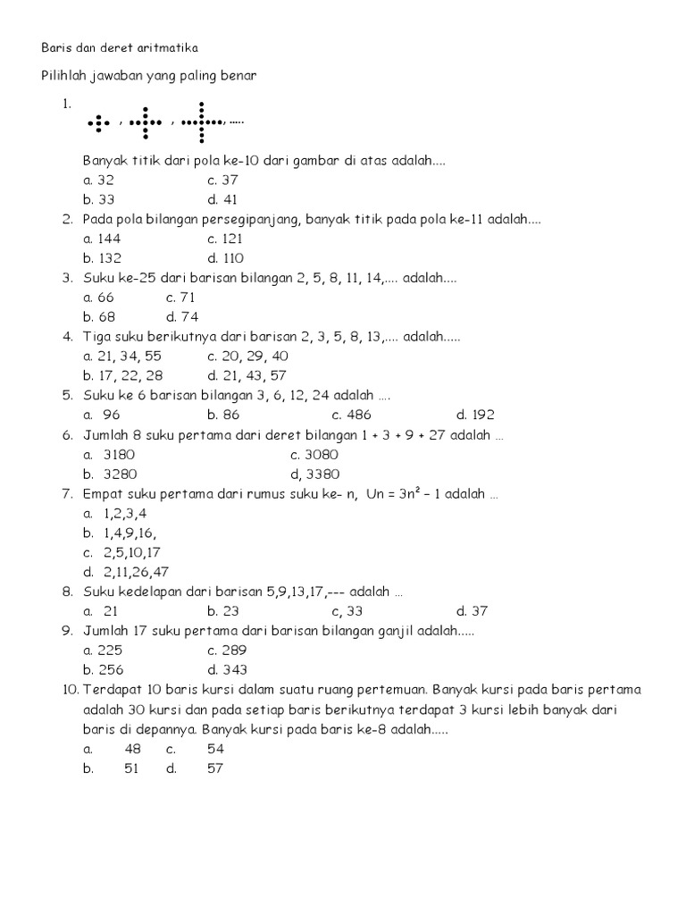 Baris Dan Deret Aritmatika 1 | PDF