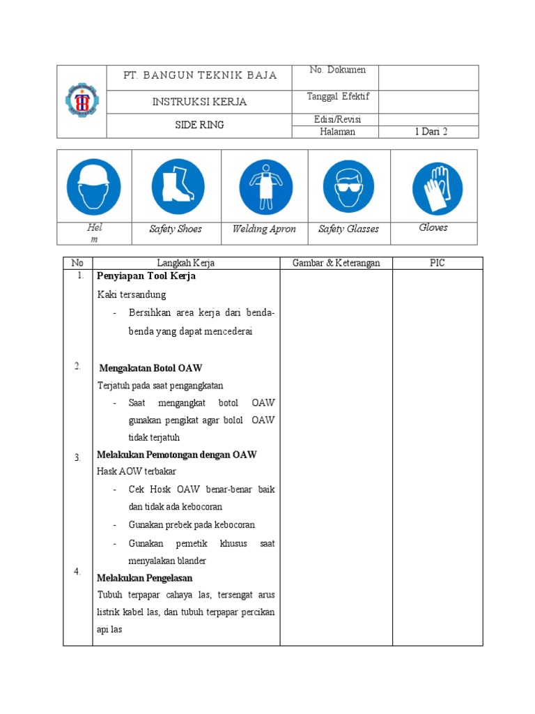 Instruksi Kerja Operasi Mesin Side Ring | PDF